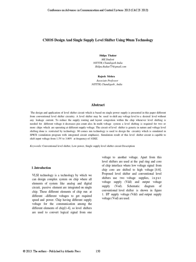CMOS Design and Single Supply Level Shifter Using 90nm Technology | PDF ...