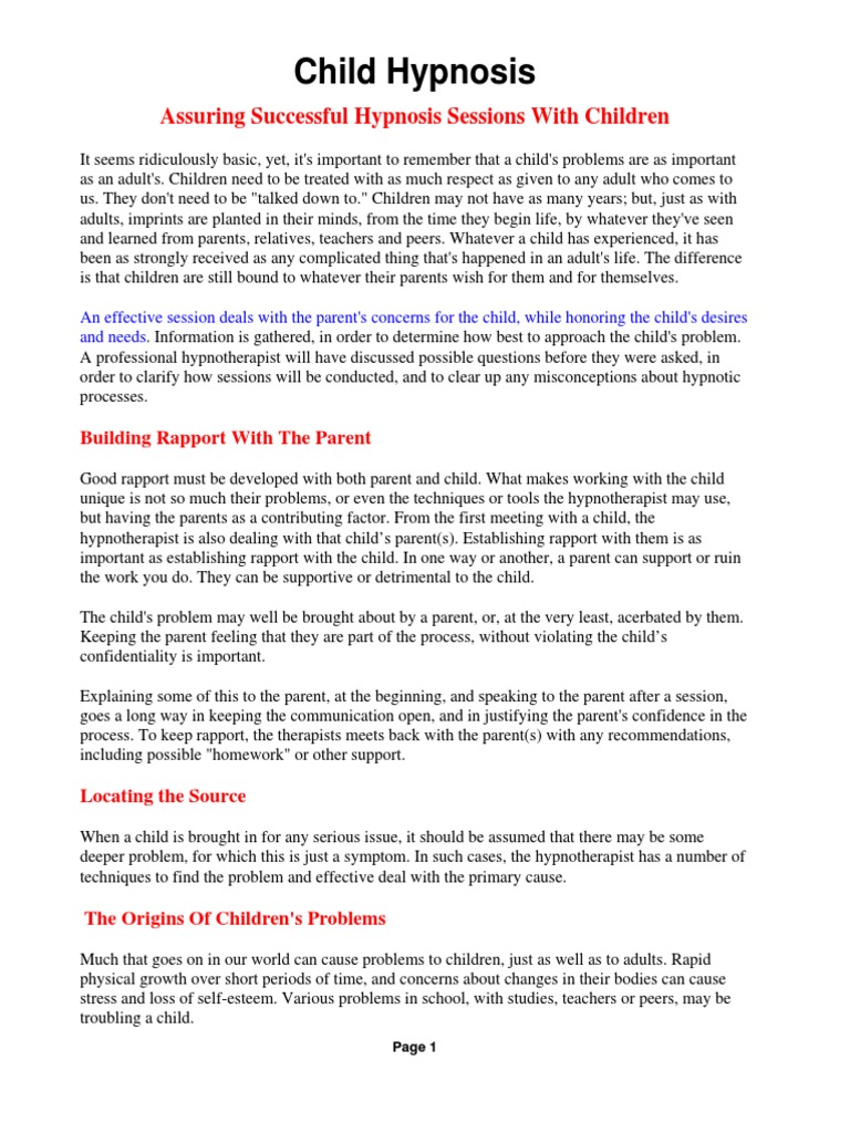 Child Hypnosis Explained | Download Free PDF | Hypnosis | Child Care