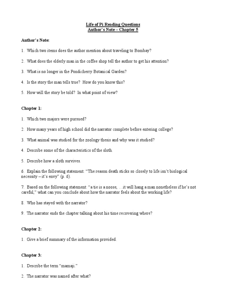 Life of Pi Questions | PDF | Religion And Belief