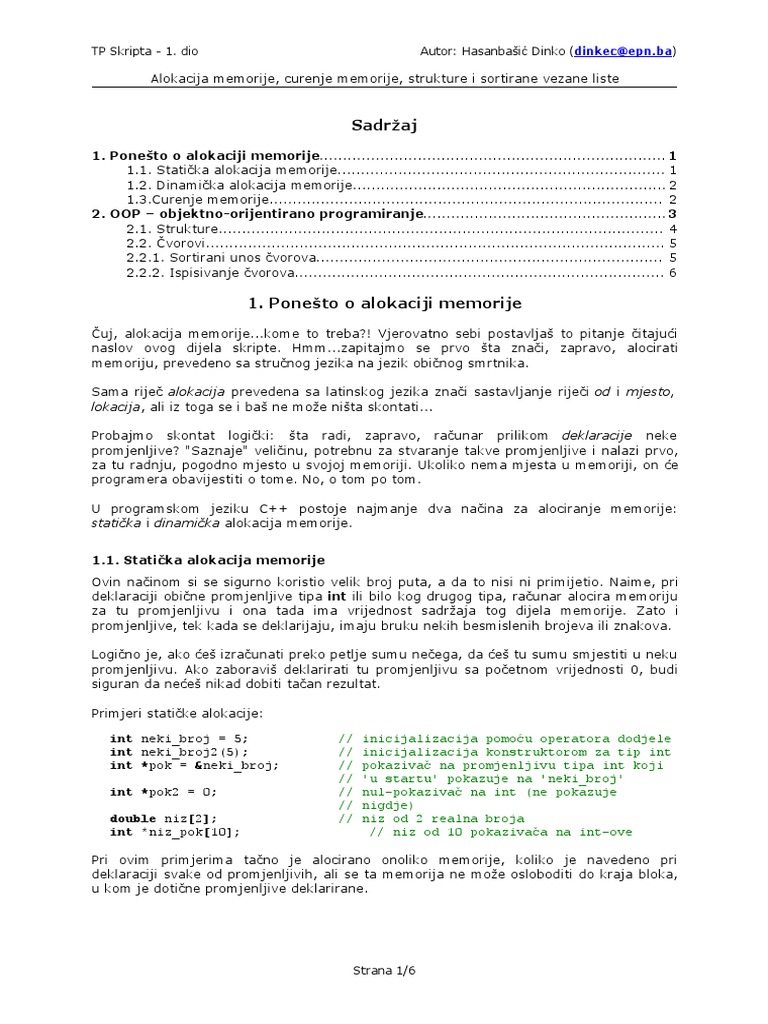 Staticka I Dinamicka Alokacija Memorije | PDF