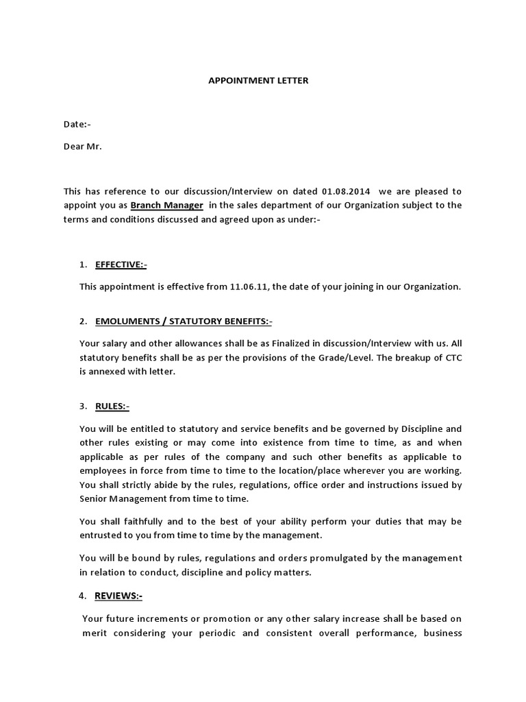 Appointment Letter | PDF | Confidentiality | Employment