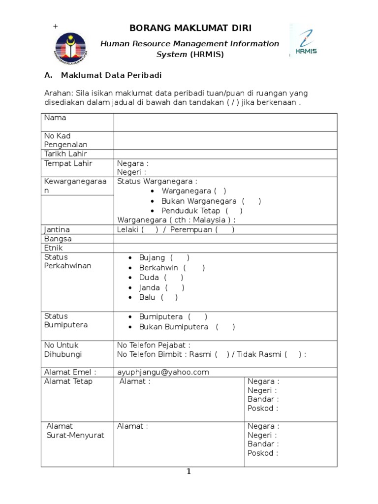 Borang Maklumat Diri | PDF