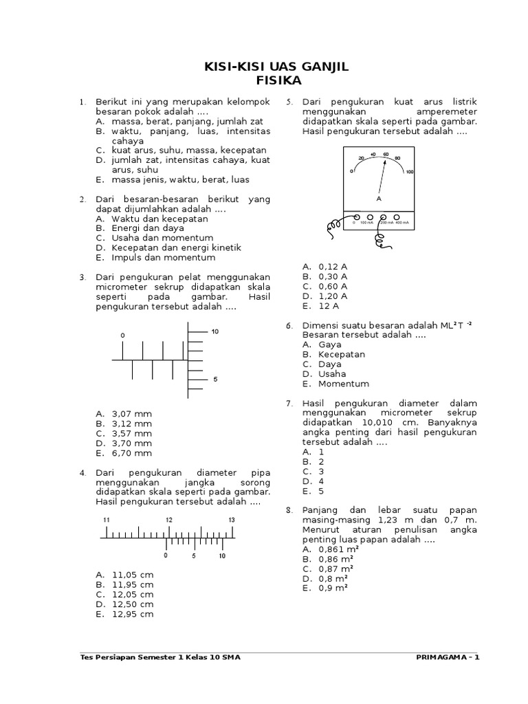 Soal Uas Ganjil Fisika Kelas X | PDF