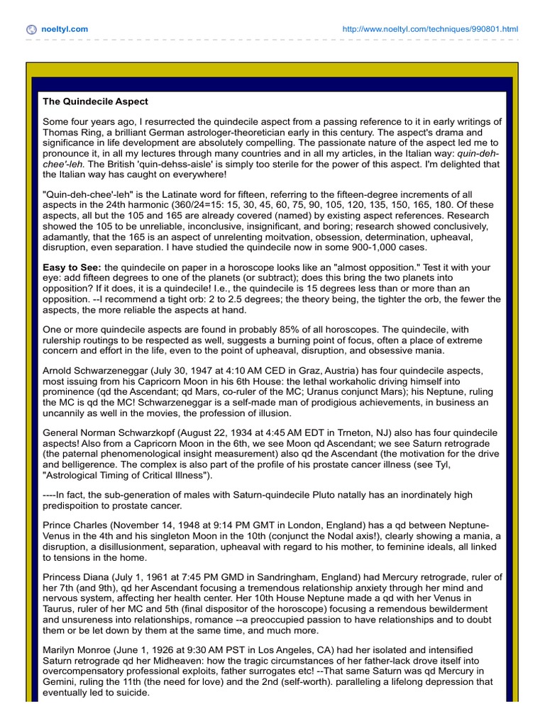 Noel Tyl - The Quindecile Aspect | PDF | Planets In Astrology | Astrology