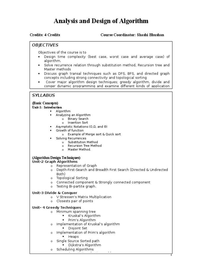 Analysis And Design Of Algorithms1 Pdf Dynamic Programming Theoretical Computer Science