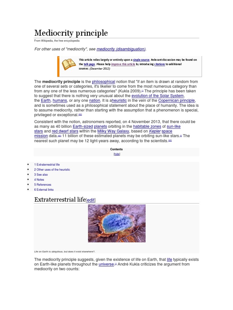 Mediocrity Principle: Extraterrestrial Life | PDF | Astronomy | Outer Space