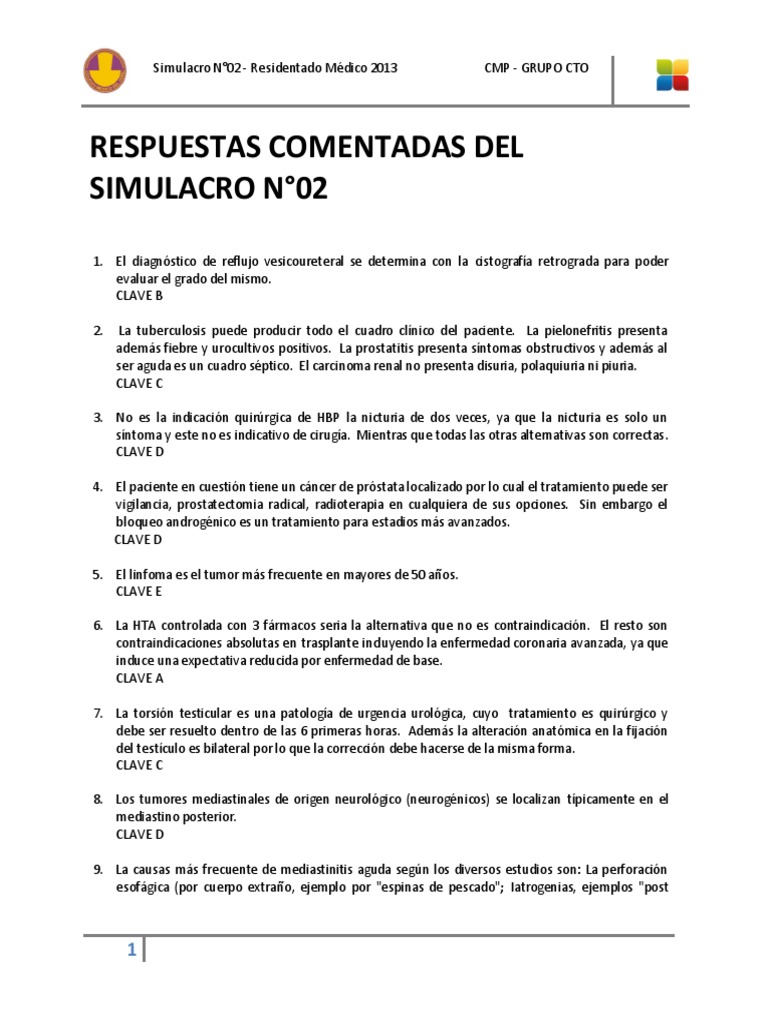Respuestas Comentadas Del Simulacro 2 Cmp-Cto | PDF | Catarata | Cáncer