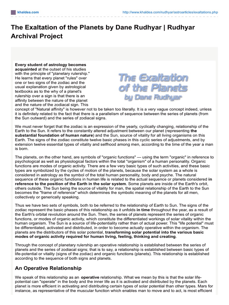 The Exaltation of The Planets - Dane Rudhyar | PDF | Planets In ...