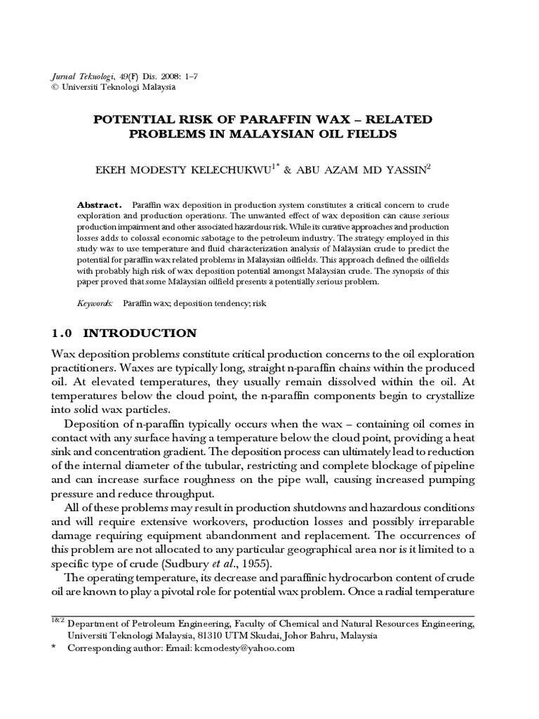 Potential Risk of Paraffin Wax - Related | PDF | Petroleum | Solubility