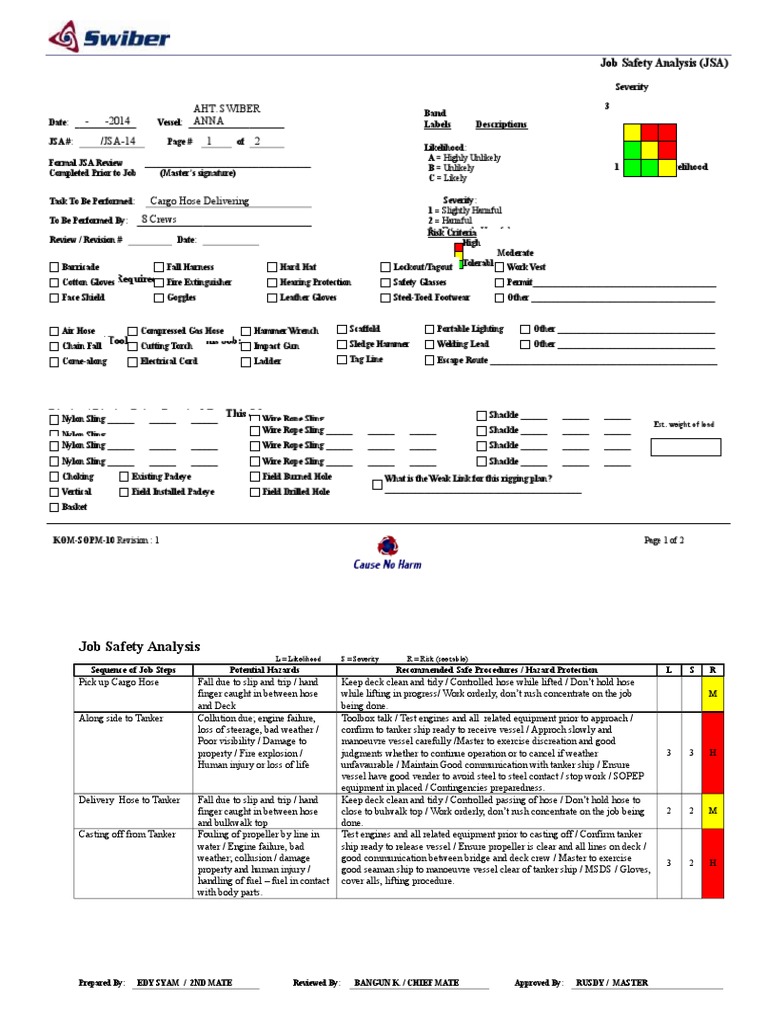 Job Safety Analysis26-02-2014.doc | Oil Tanker | Ships