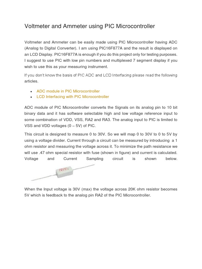 Voltmeter and Ammeter Using PIC Microcontroller | PDF | Analog To Digital Converter | Electronic ...
