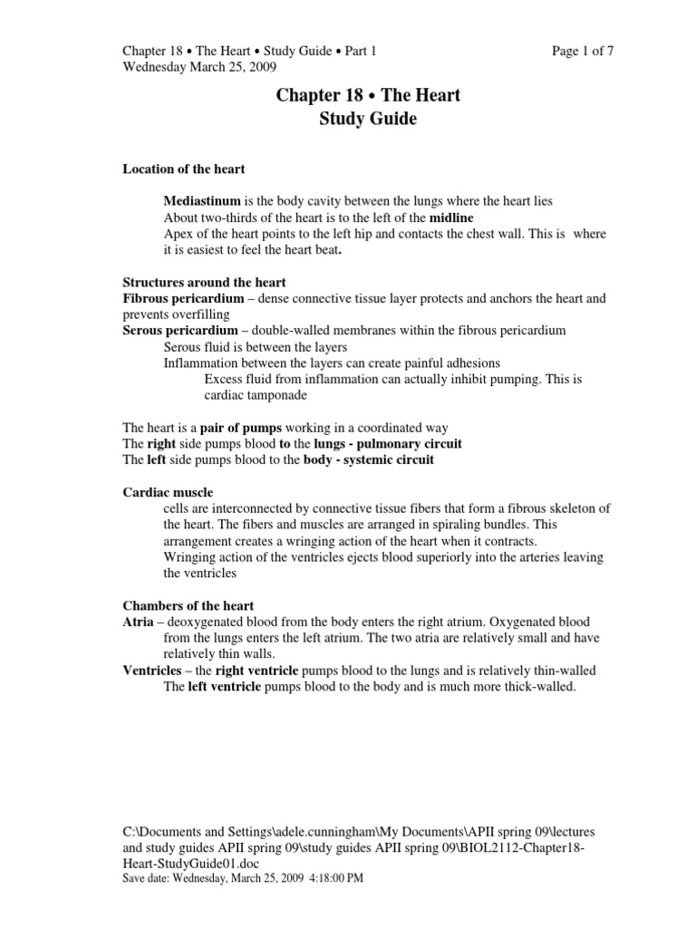 Chapter 18 - The Heart Study Guide: Save Date: Wednesday, March 25 ...
