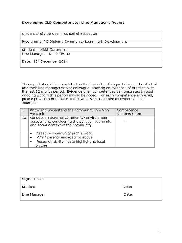 CLD Competences: Line Manager Report | PDF | English As A Second Or ...