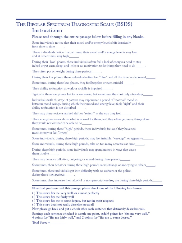 Clinical Scales Bipolar Spectrum Diagnostic Form PDF | PDF | Mood (Psychology) | Mental Health