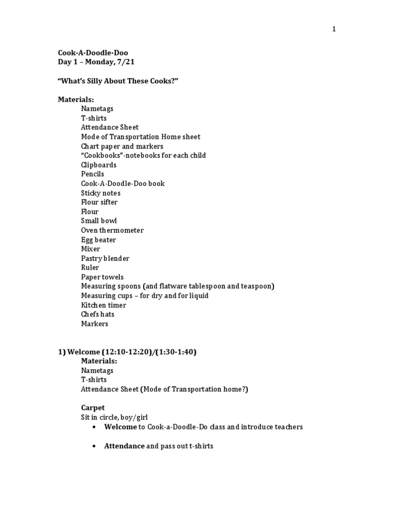 Matt Olson - Cook-A-Doodle-Doo Lesson Plans - Standard 3 | PDF | Mixer ...