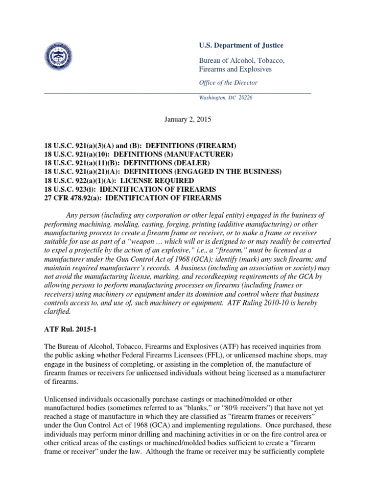 ATF Ruling on Firearm Manufacturing Rules | PDF | Firearms | Bureau Of ...
