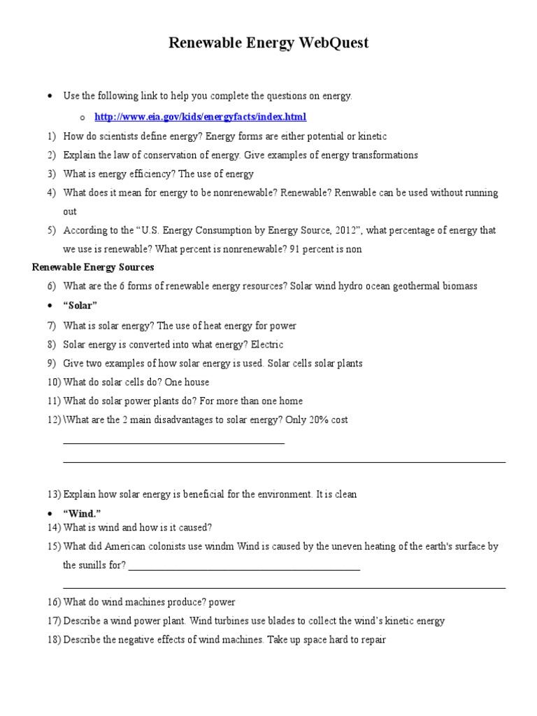 Renewable Energy Webquest | PDF | Renewable Energy | Wind Power