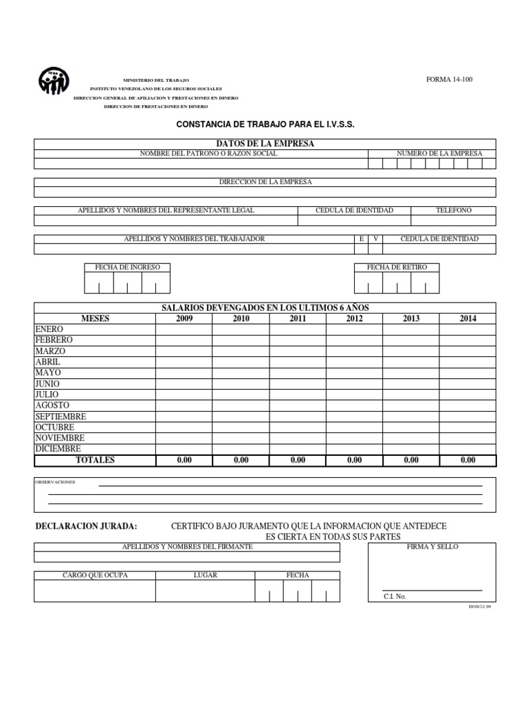 Forma - 14-100forma - 14-100 IVSS EXCEL | PDF