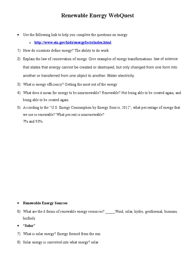 Renewable Energy Webquest | PDF | Renewable Energy | Geothermal Energy