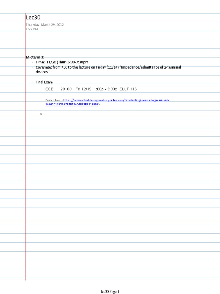 ECE 20100 Exam Review Schedule | PDF | Science & Mathematics