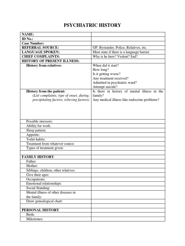 Psychiatric History | PDF