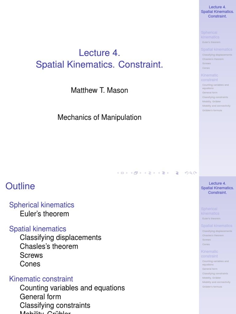 Lecture 4 - Spatial Kinematics | PDF | Kinematics | Sphere