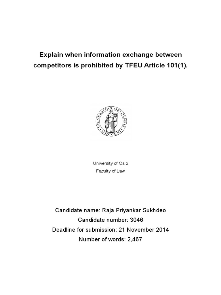 TFEU Art 101 (1) : Information Exchange. | PDF | Competition ...
