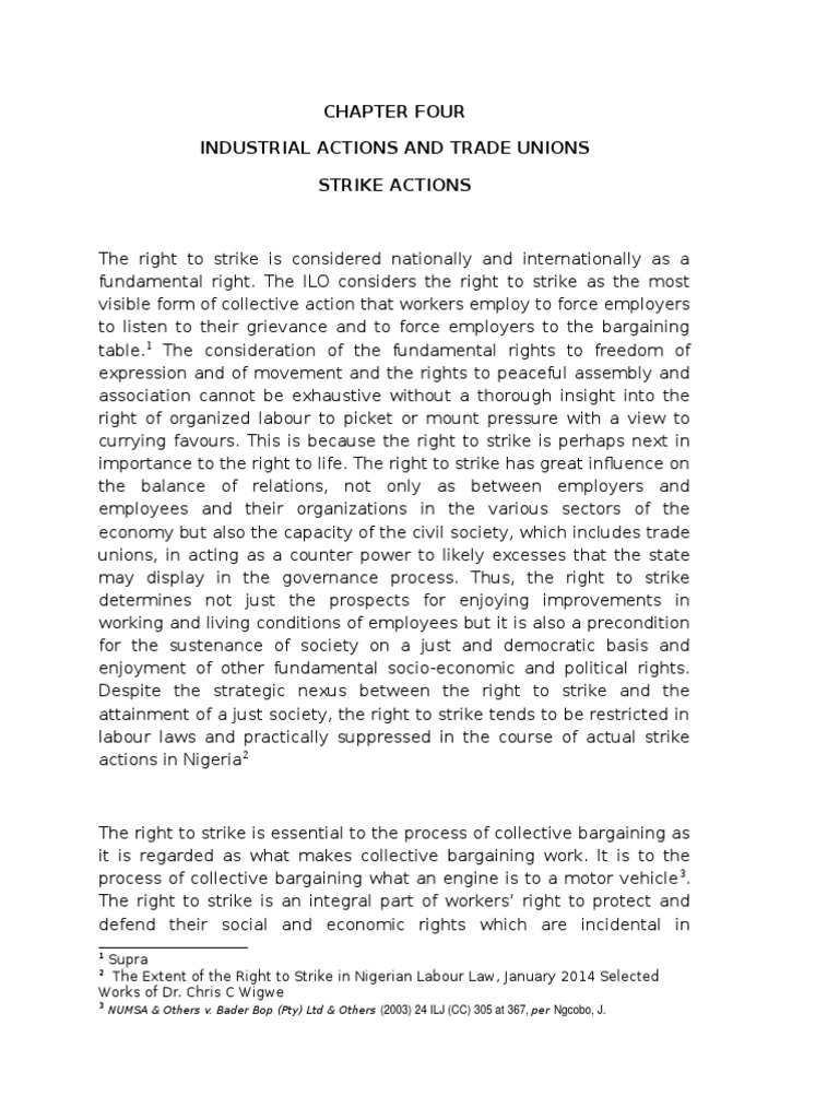Chapter Four Industrial Actions and Trade Unions Strike Actions ...