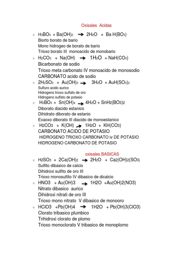 Oxisales Ácidas y Básicas: Ejemplos y Fórmulas | PDF