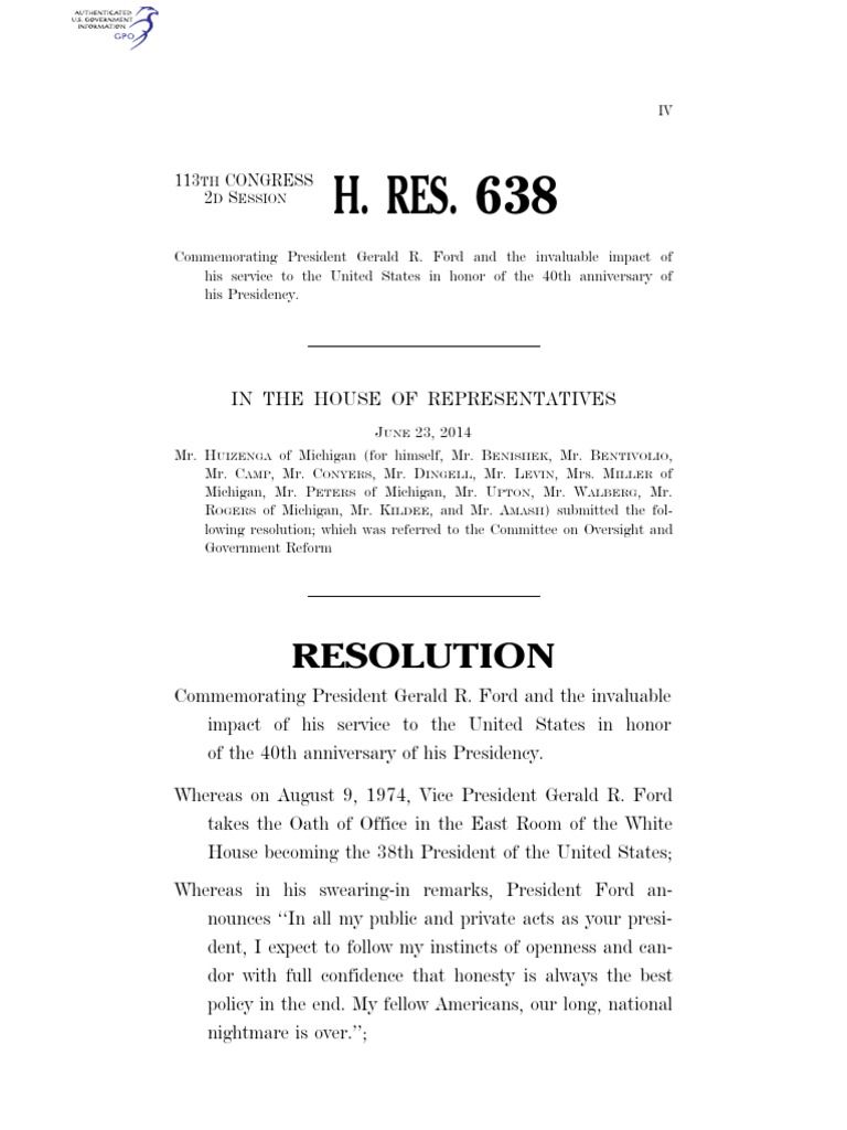 113th CONGRESS 2d Session House Resolution 638 | PDF | Gerald Ford ...