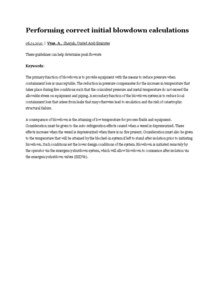 Performing Correct Initial Blowdown Calculations | PDF