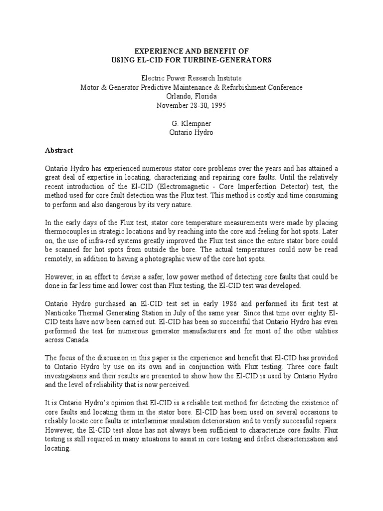Experience and Benefit of Using El-Cid For Turbine-Generators | PDF ...