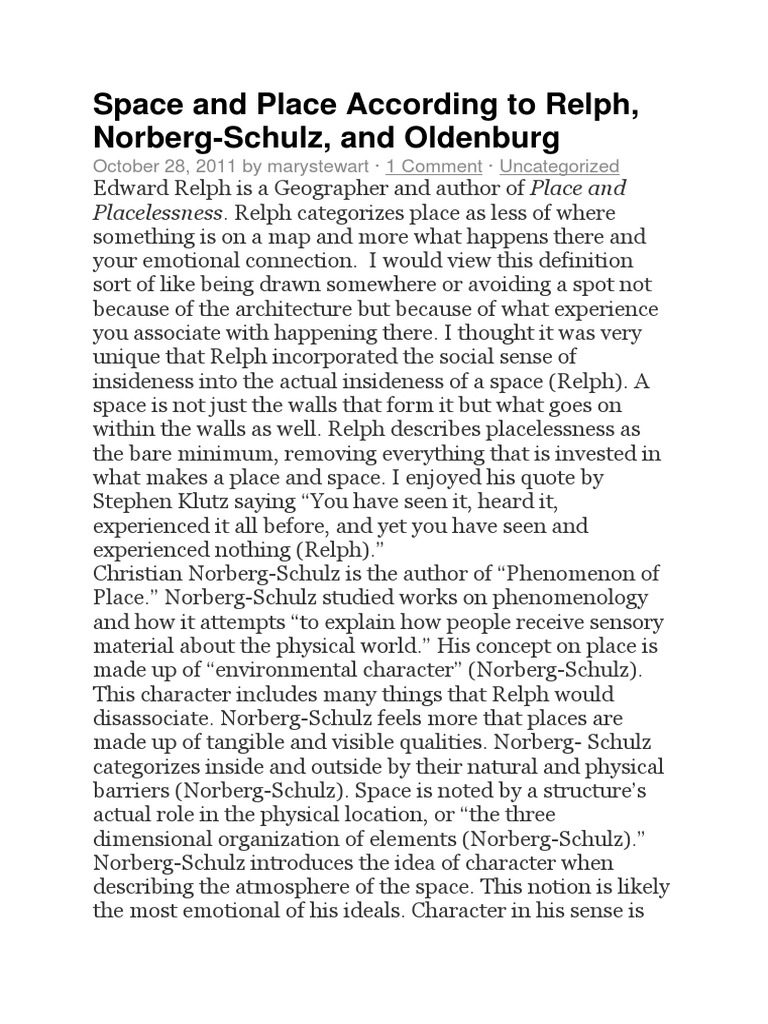 Space and Place According To Relph | PDF | Urban Design | Epistemology