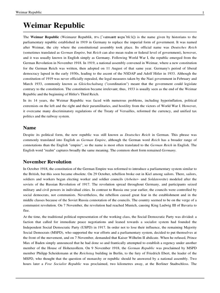 The Rise and Fall of the Weimar Republic: An Overview of Germany's ...