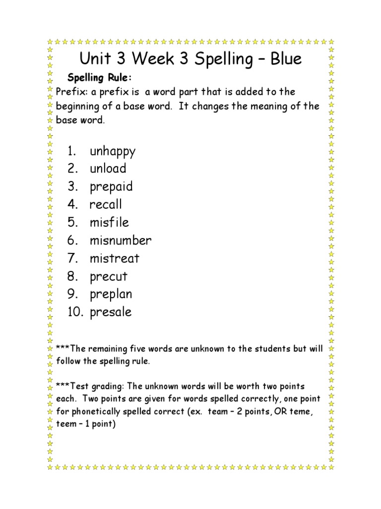Unit 3 Week 3 Spelling Words HOME | PDF