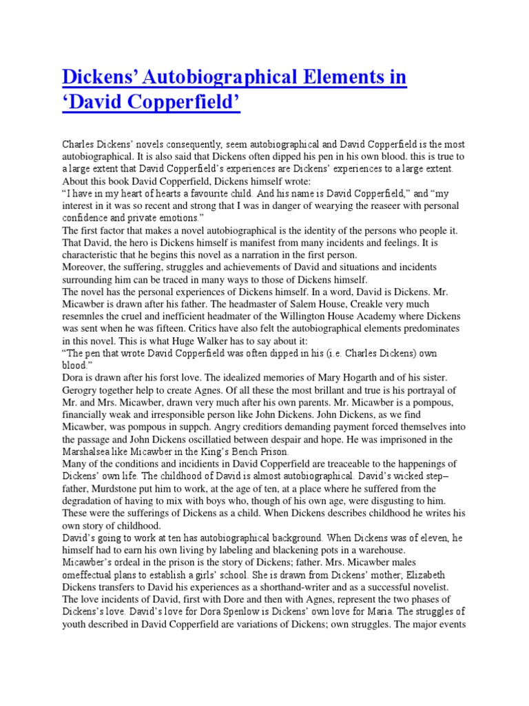 Dickens' Autobiographical Elements in David Copperfield' | PDF | David ...