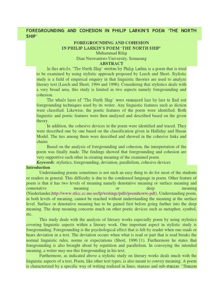 Foregrounding and Cohesion in Philip Larkin | PDF | Poetry | Linguistics