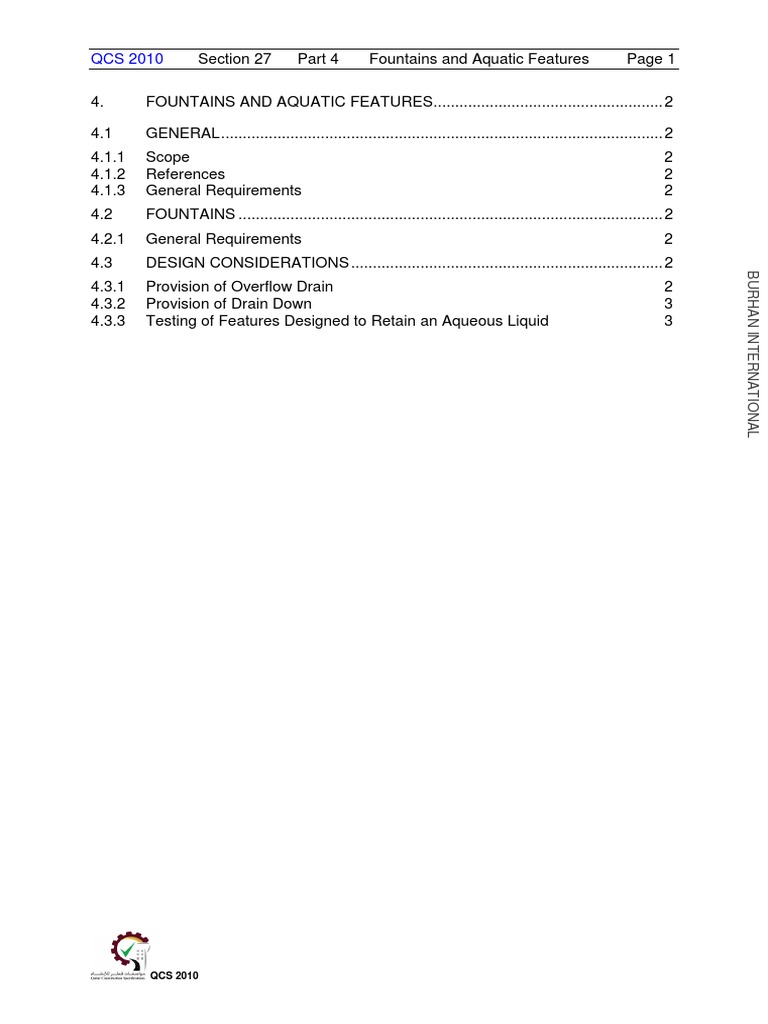 Fountains and Aquatic Features Guidelines | PDF | Specification ...