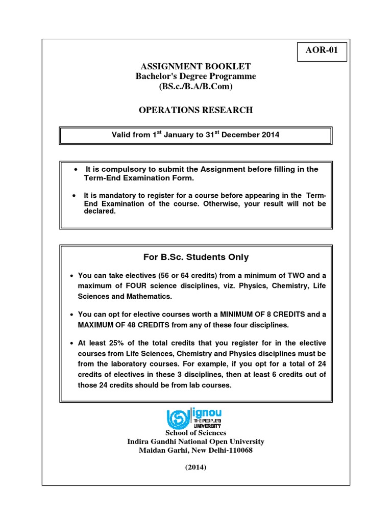 PHE-01 Assignment Booklet Bachelor's Degree Programme AOR-01 | PDF | Linear Programming ...