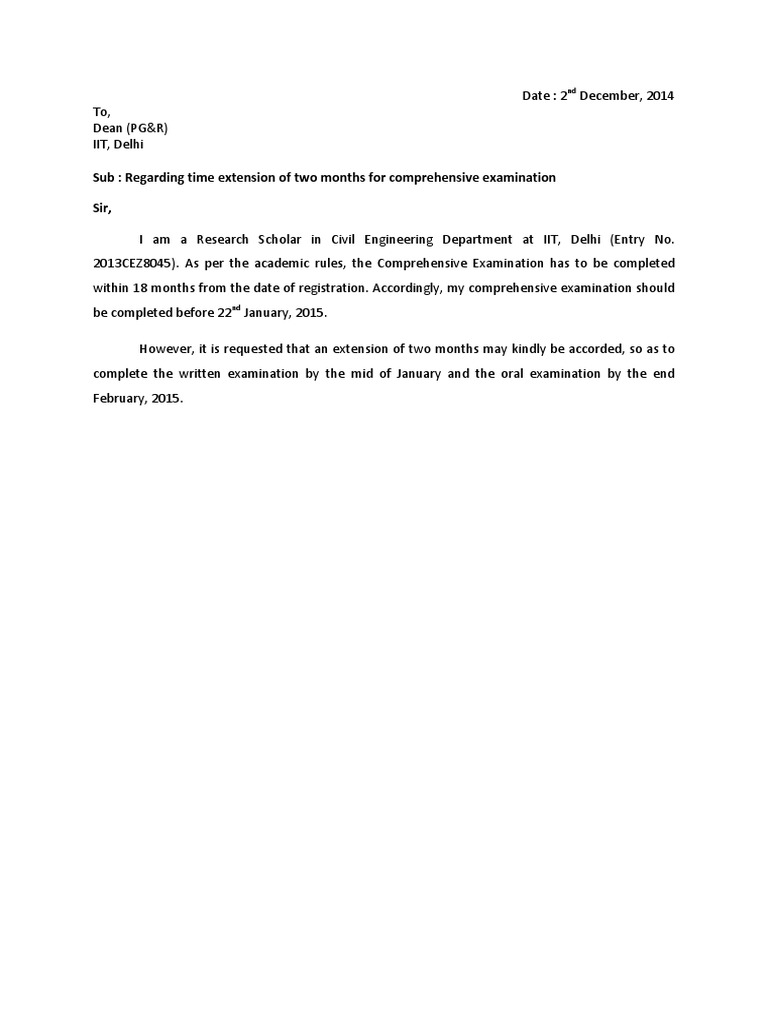 Sub: Regarding Time Extension of Two Months For Comprehensive ...
