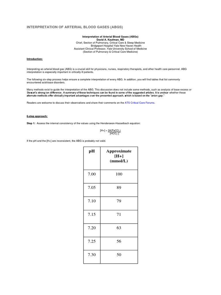 Interpretation of Arterial Blood Gases | PDF | Physiology | Intensive ...