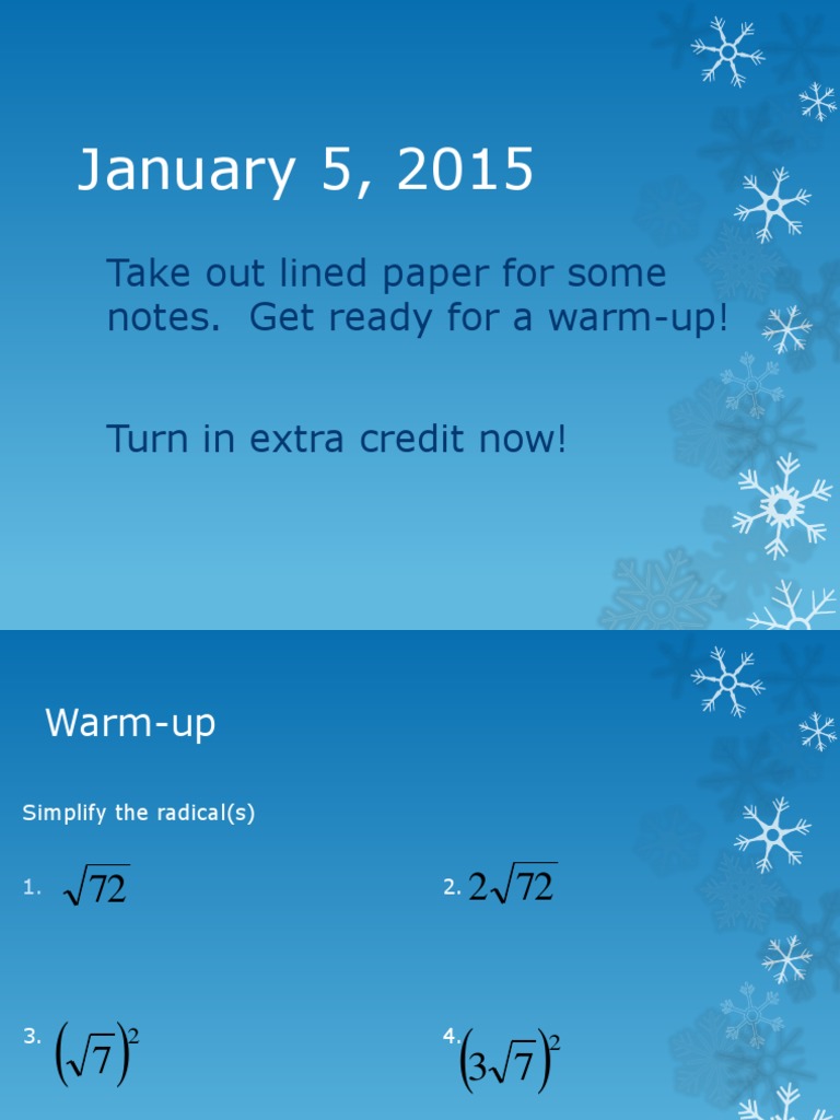 Day 1 - Simplifying Radicals and Pythagorean Theorem | PDF | Teaching ...