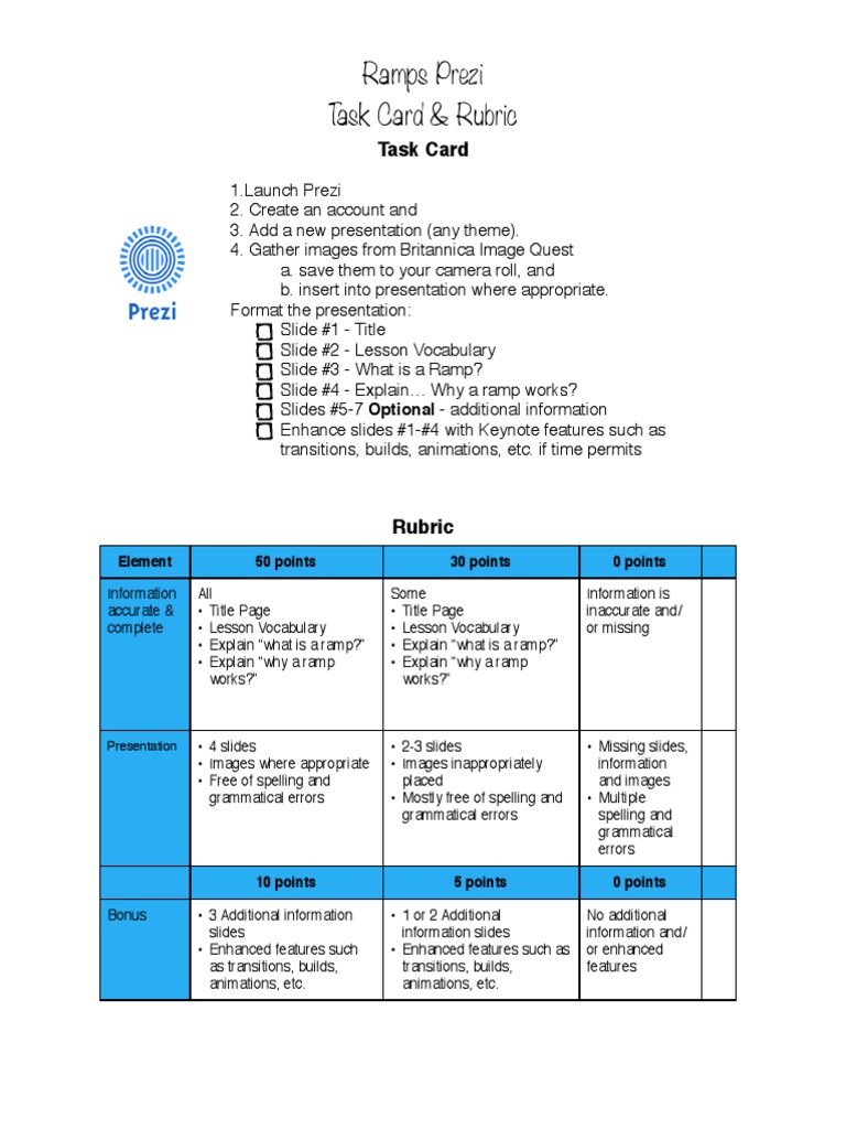 Ramps Presentation Task Card & Rubric | PDF | Computers