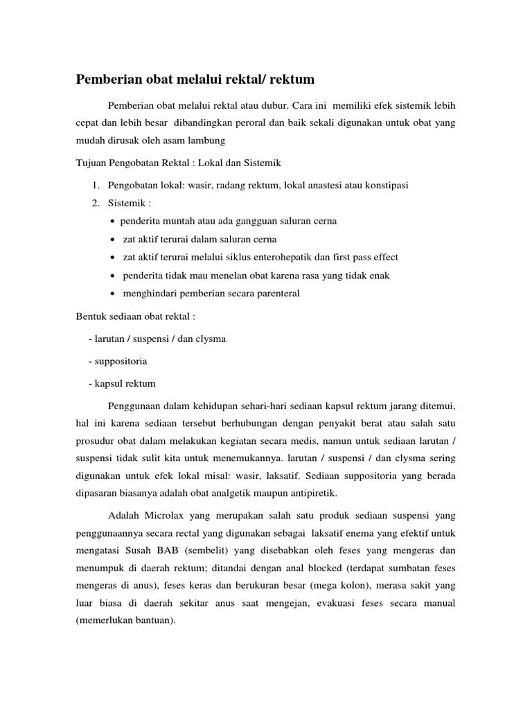 Pemberian Obat Melalui Rektal | PDF | Sains & Matematika