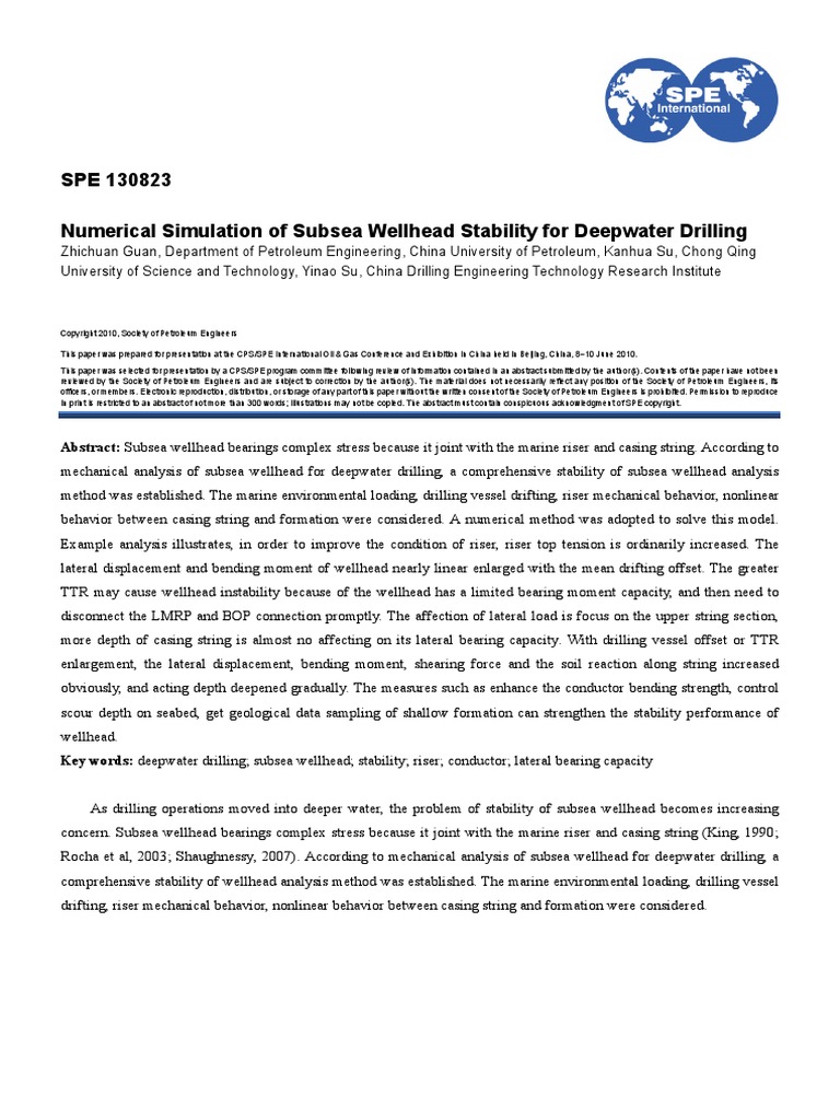 SPE 130823 Numerical Simulation of Subsea Wellhead Stability For ...