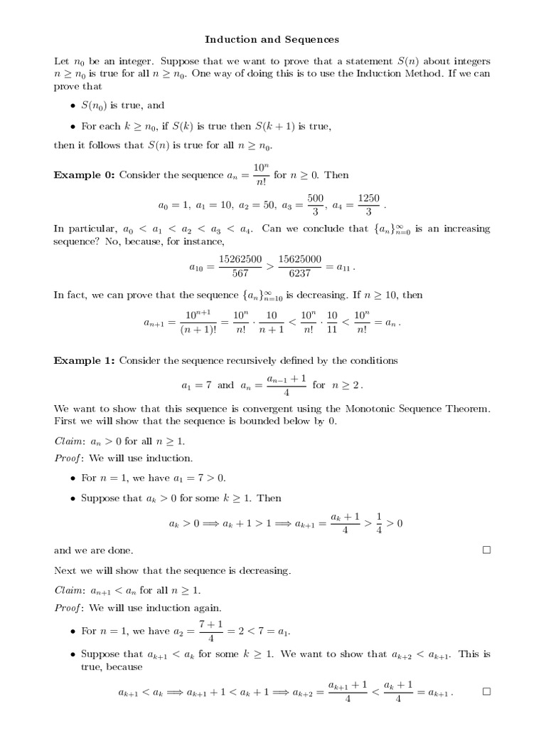 Induction Sequences Prove Convergence | PDF | Sequence | Monotonic Function