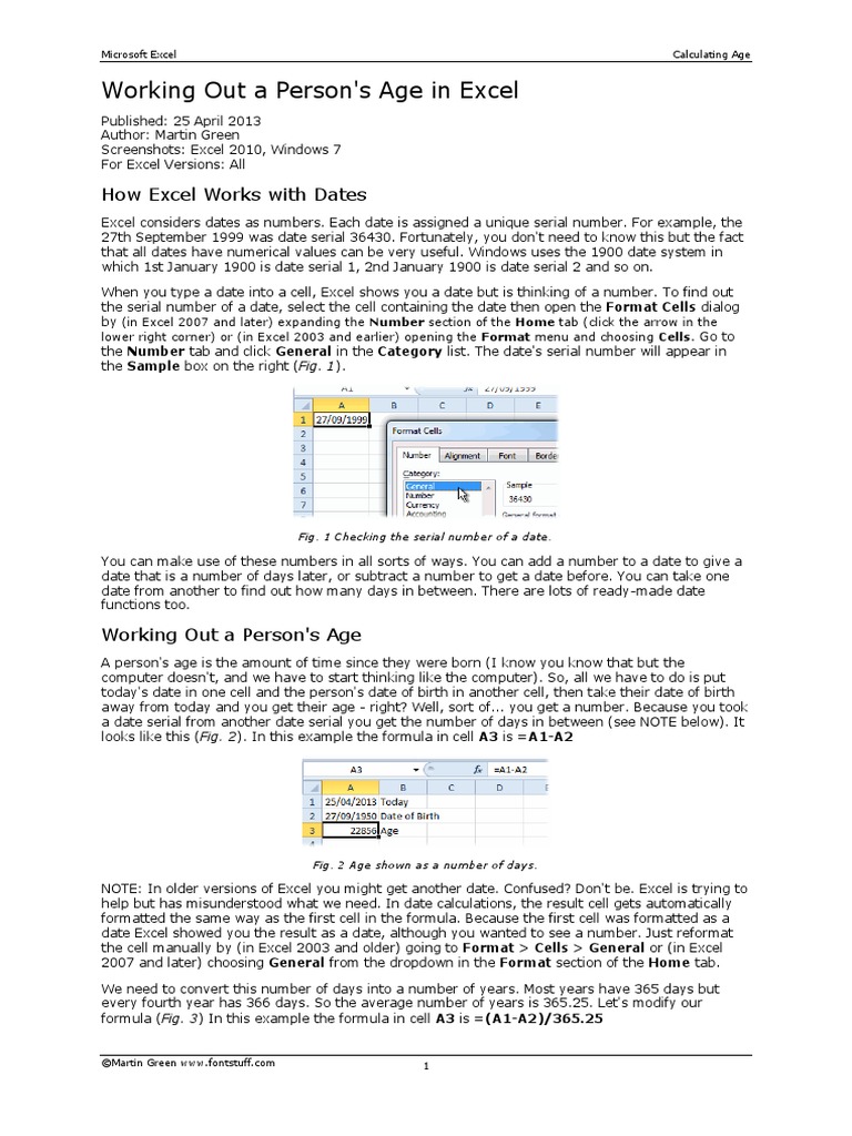 Calculating Age In Excel Pdf Formula Microsoft Excel