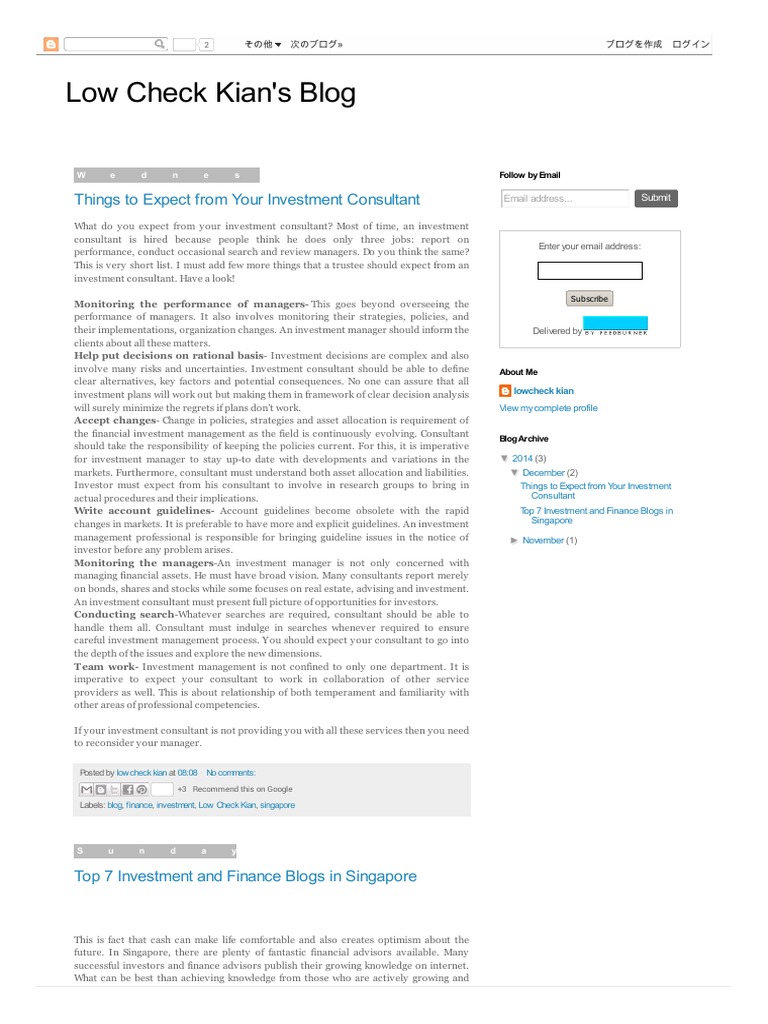 Low Check Kian's Blog: Things To Expect From Your Investment Consultant ...