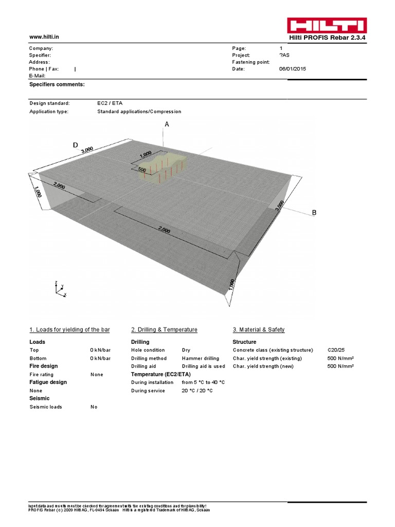 Profis Rebar Report | PDF | Drilling | Concrete