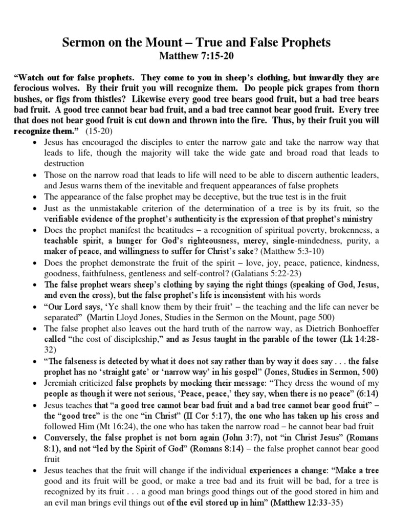 Sermon on the Mount – True and False Prophets: Matthew 7:15-20